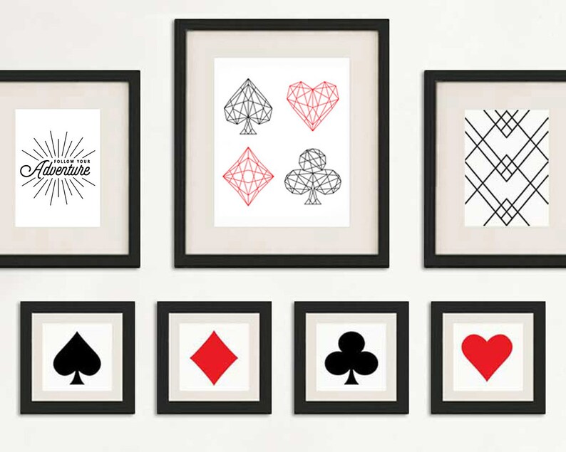 Playing Cards, Card Suits, Geometric Print, Diamond, Spade, Heart, Club ...
