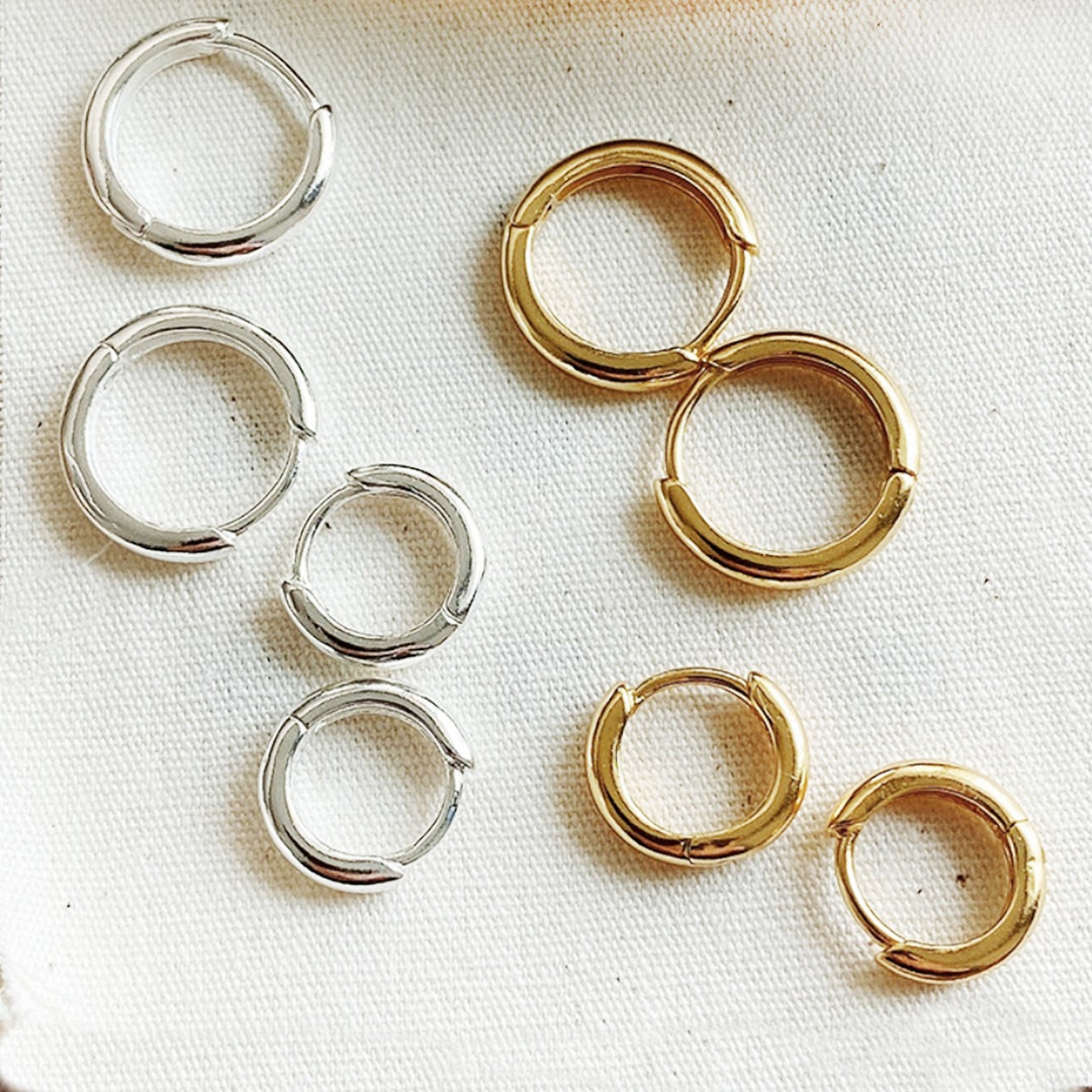10mmsterling Silver Midi Hoops, Gold Huggies, Little Hoop - Etsy