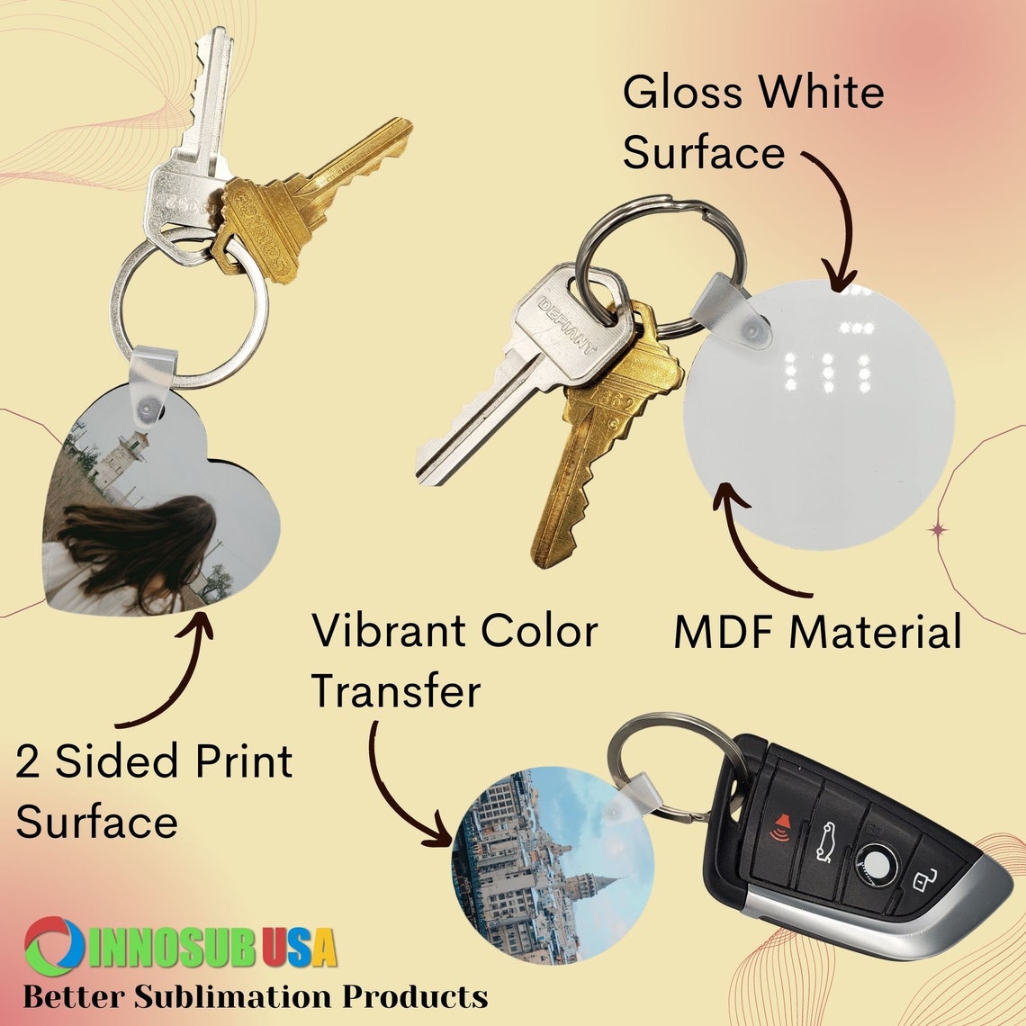 Sublimation MDF Keychain Key Tag Blank Includes Key Ring - Etsy