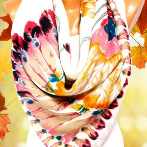 Scarf Shawl Scarves Feather Printed Scarf Peacock Scarf - Etsy