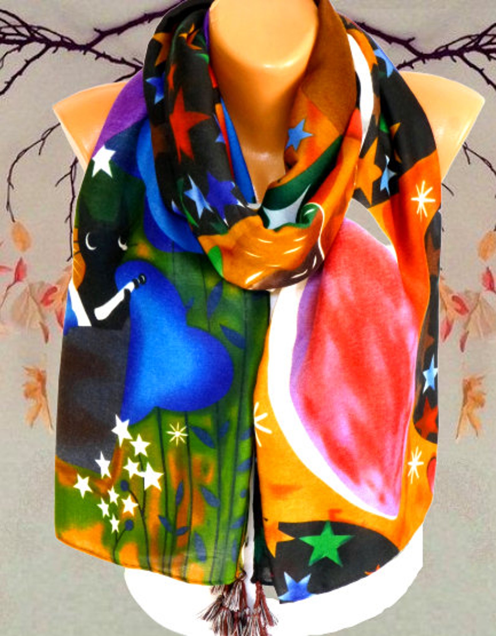 Scarf Cat Print Scarf Scarves Shawl Cat and Owl Printed - Etsy