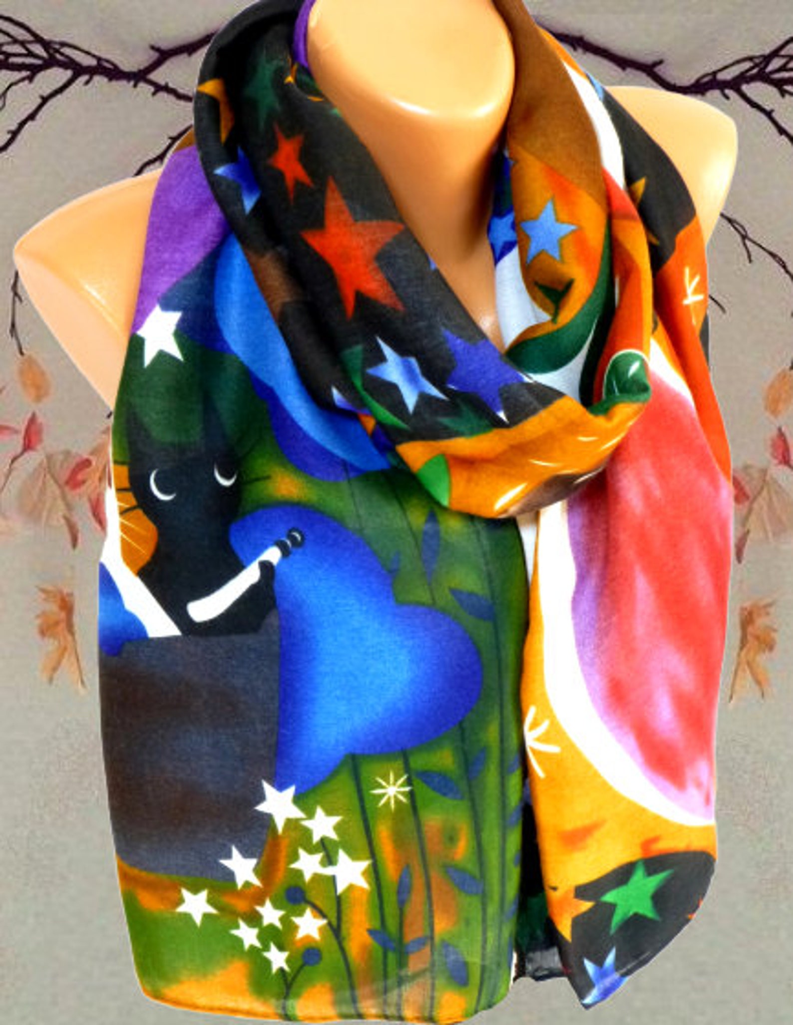 Scarf Cat Print Scarf Scarves Shawl Cat and Owl Printed - Etsy