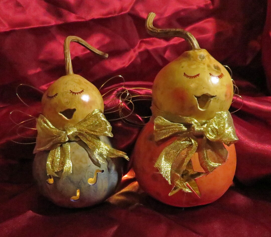 Gourd Angel Ornament With Lighted Mouth and Skirt, Ribbon Bow & Wire ...