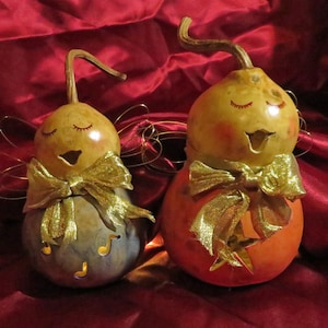 Gourd Angel Ornament With Lighted Mouth and Skirt, Ribbon Bow & Wire ...