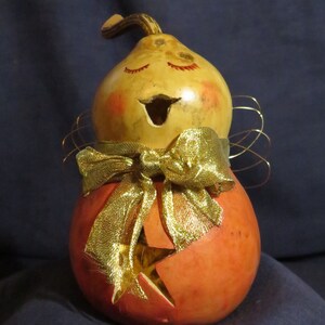 Gourd Angel Ornament With Lighted Mouth and Skirt, Ribbon Bow & Wire ...