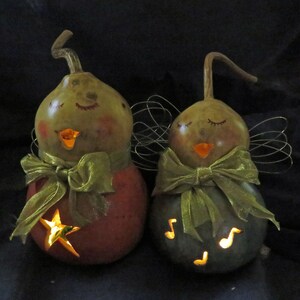 Gourd Angel Ornament With Lighted Mouth and Skirt, Ribbon Bow & Wire ...