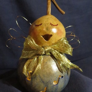 Gourd Angel Ornament With Lighted Mouth and Skirt, Ribbon Bow & Wire ...