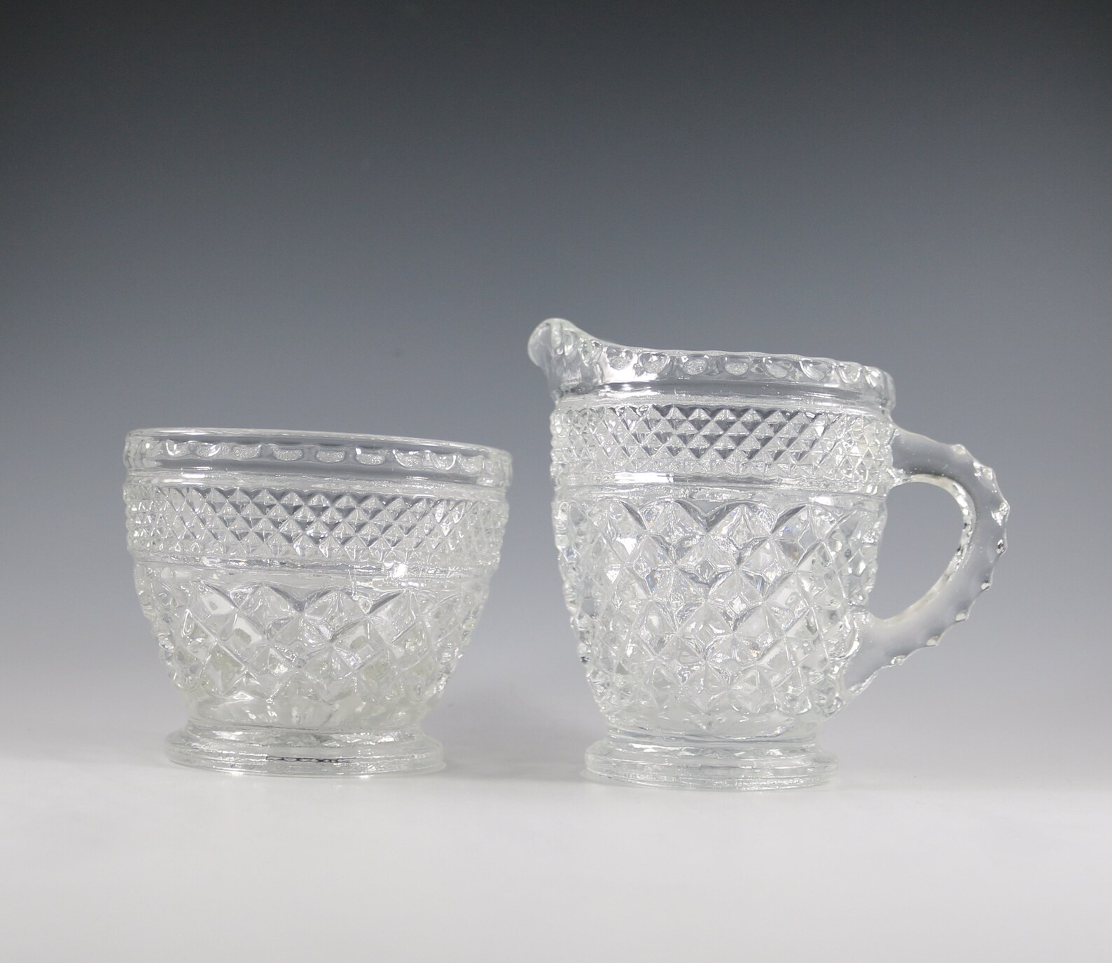 Vintage Set of Anchor Hocking Crystal Wexford Pattern Cream and Sugar ...