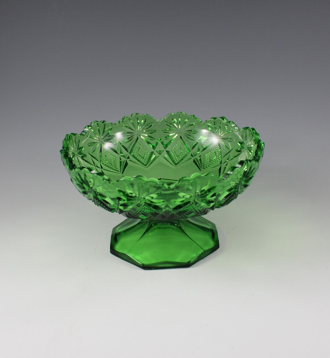 Antique United States Glass Co. Handmade Green "victor" Pattern Footed ...