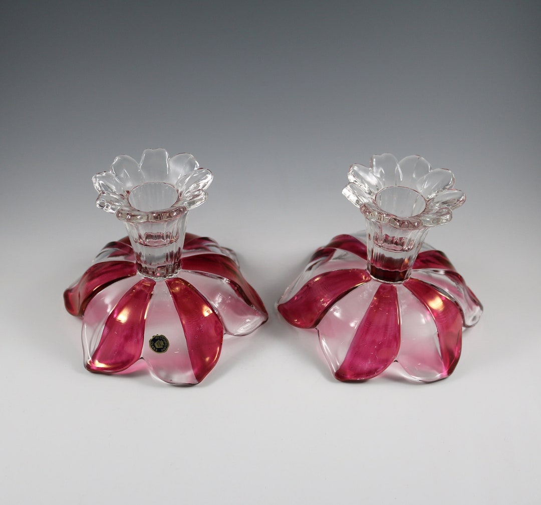 Like-new Vintage Westmoreland Handmade Ruby Flash Lotus Flower Candle ...