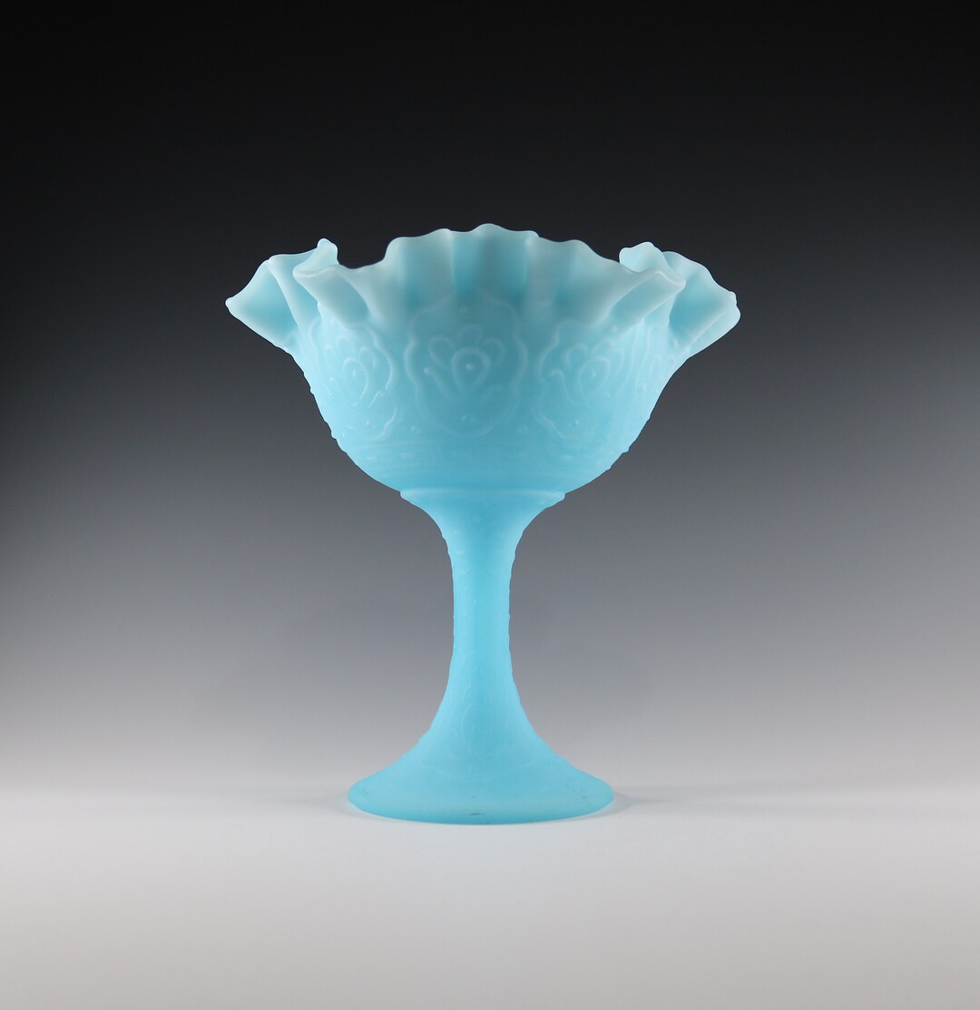 Vintage Fenton Handmade Satin Blue Medallion Pattern Compote - Etsy