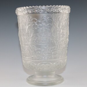 Vintage Fenton Handmade Satin Crystal Currier and Ives Farm Scene Vase ...
