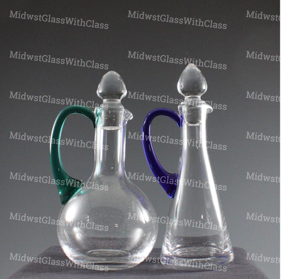 Vintage Handmade Pair of Crystal Cruets With Stoppers Colored Glass ...