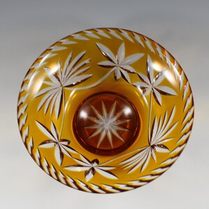 Vintage Bohemian Handmade Amber Cut to Clear Floral Decorated 7" Glass ...