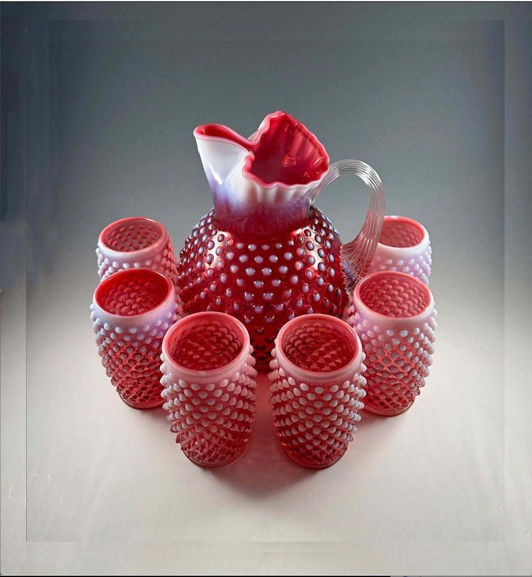 Vintage RARE Fenton Handmade Cranberry Opalescent Hobnail Pattern 7 ...