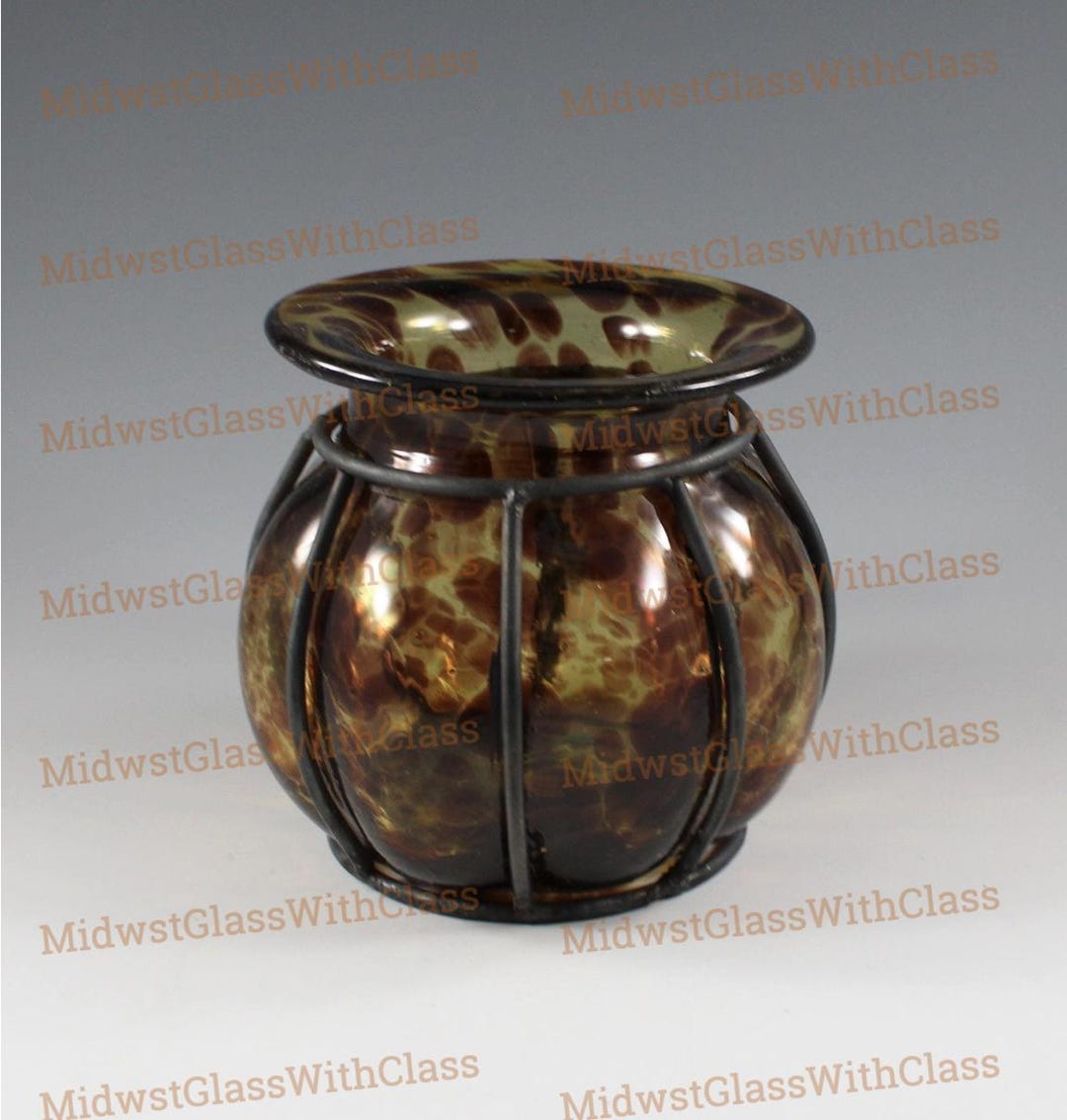 Vintage Spanish Handmade Splatter Glass Vase Encased in A Metal Cage - Etsy
