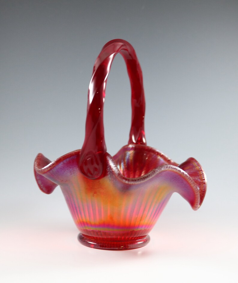 Vintage Fenton Handmade Ruby Red Stretch Glass Basket - Etsy