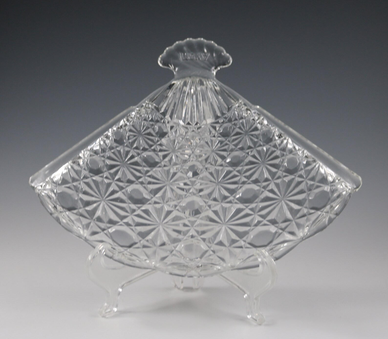 Vintage Avon Handmade Crystal Daisy and Button Pattern Glass Fan Tray ...