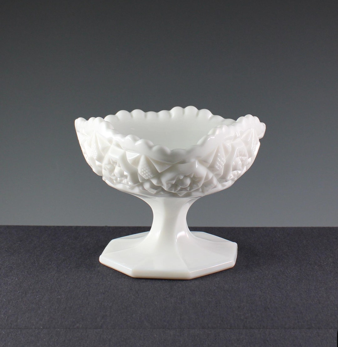 Vintage Kemple Handmade Milk Glass Quintec Pattern Compote - Etsy