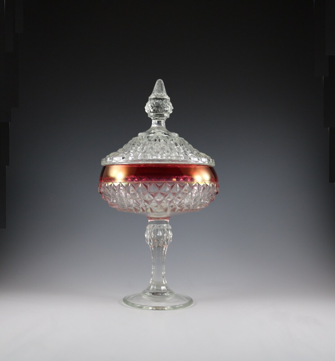 Gorgeous Indiana Crystal Ruby Flash Diamond Point Footed Compote With ...