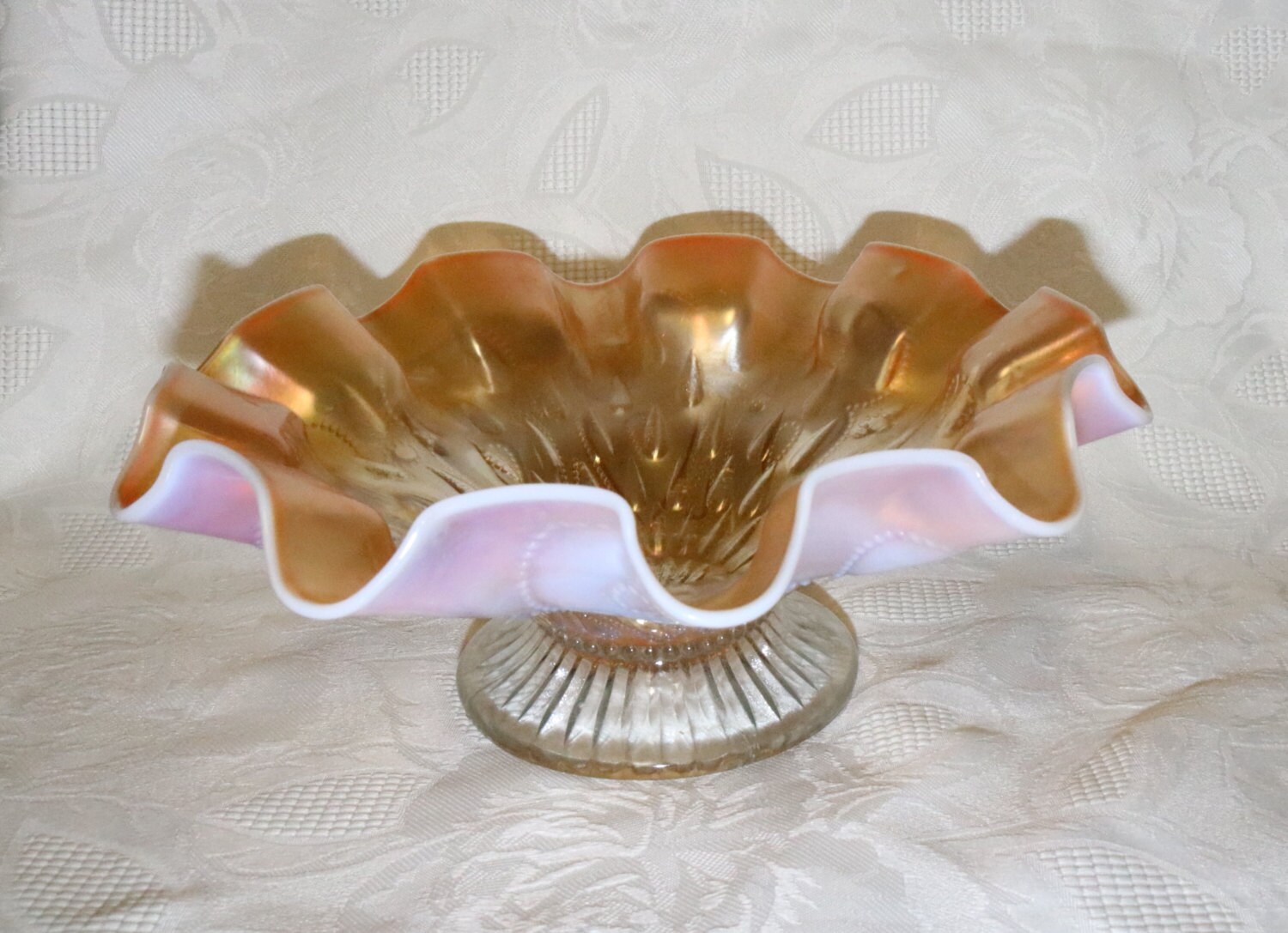 Vintage Handmade Dugan Glass Co. Made This Peach Opal Footed - Etsy
