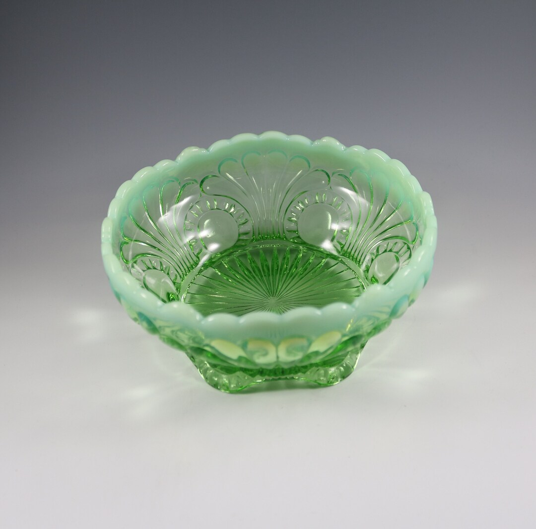 Antique Jefferson Handmade Green Opalescent Tokyo Pattern Bowl - Etsy