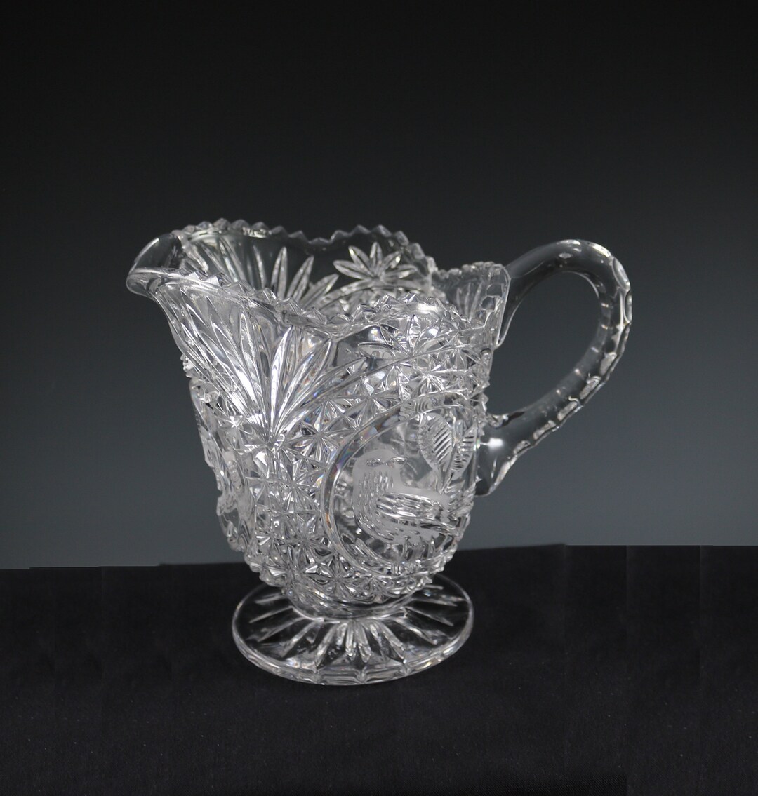Vintage Hofbauer Made in Germany Byrdes Lead Crystal Glass Pitcher 6 1/ ...