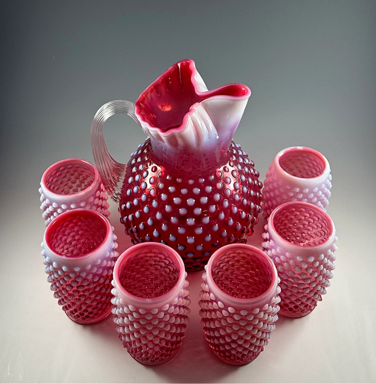 Vintage RARE Fenton Handmade Cranberry Opalescent Hobnail Pattern 7 ...