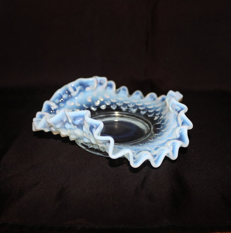 Vintage Fenton French Opalescent Bon Bon Glass Dish Hobnail and Ruffled ...