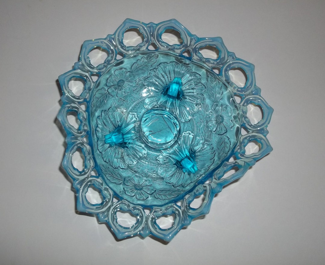Beautiful Antique Northwood Blue Opalescent Glass Nappy in the Shell ...