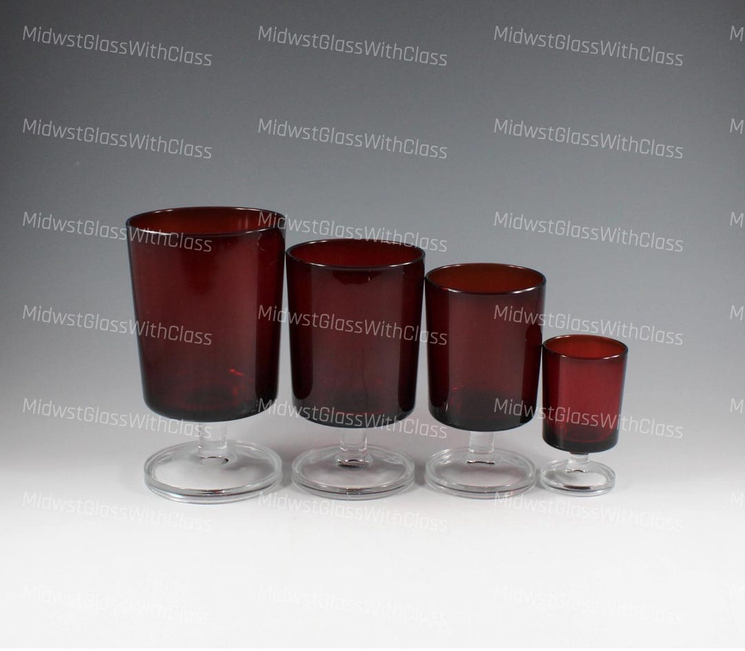 Vintage French Luminarc Ruby Red Glasses Set of 4 All Different Size ...