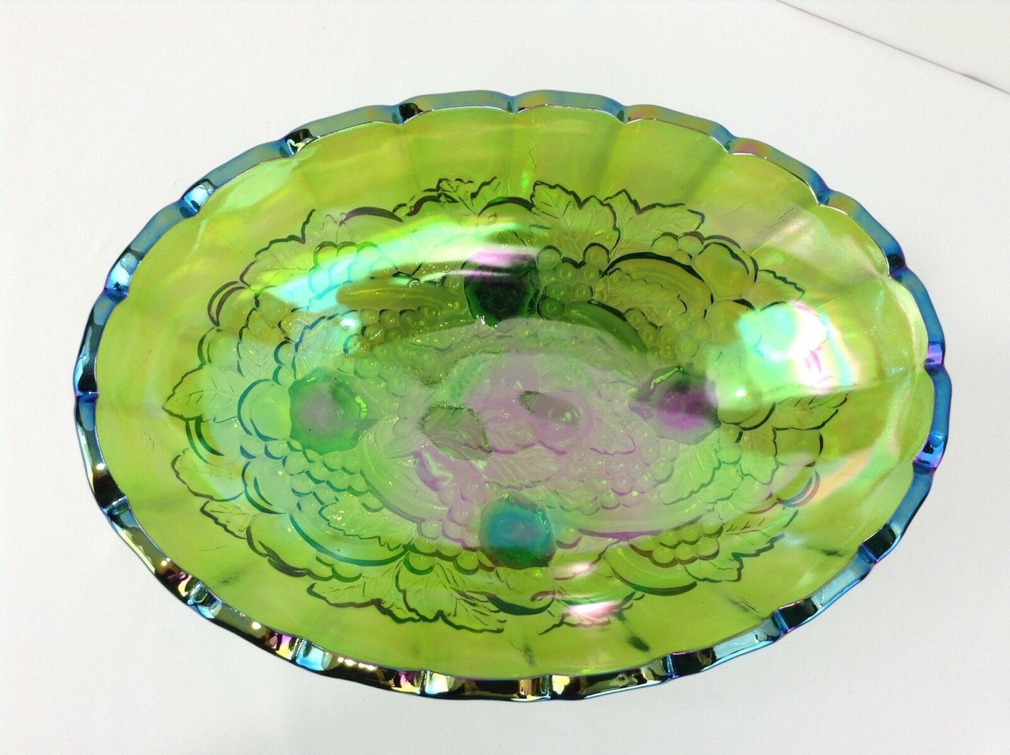 Indiana Glass Co. Green Carnival Glass Footed Oval Fruit Bowl | Etsy