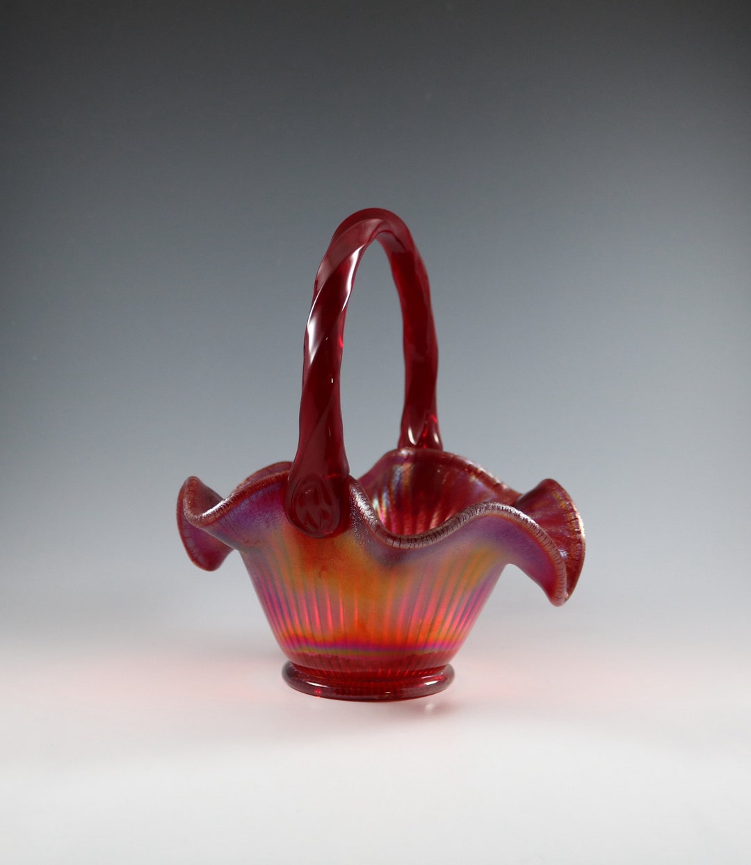 Vintage Fenton Handmade Ruby Red Stretch Glass Basket - Etsy