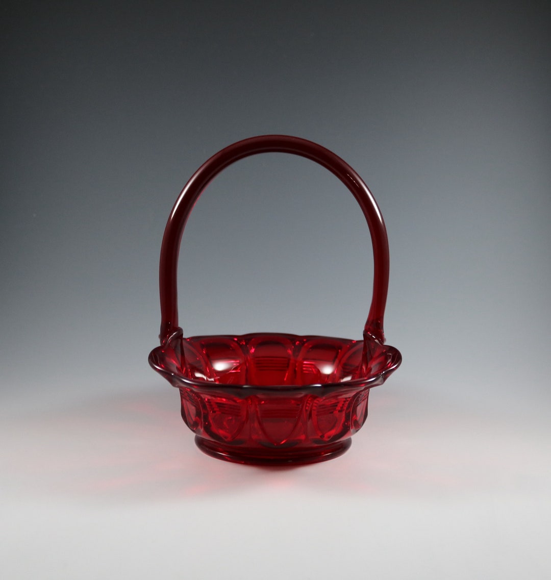 Vintage Fenton Art Glass Handmade Ruby Red Barred Oval Glass Basket - Etsy