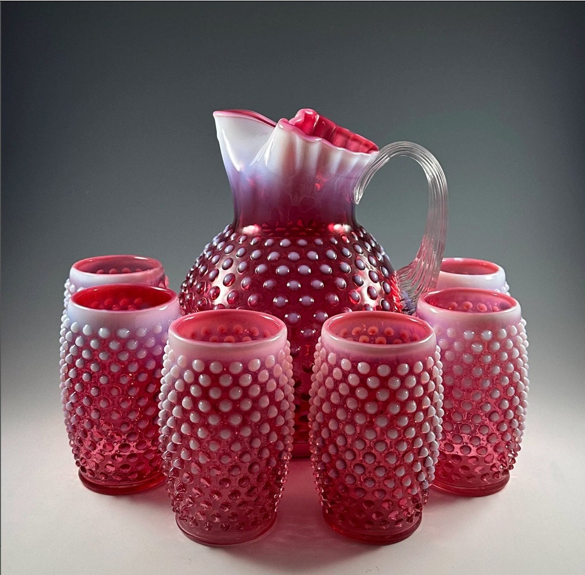 Vintage RARE Fenton Handmade Cranberry Opalescent Hobnail Pattern 7 ...