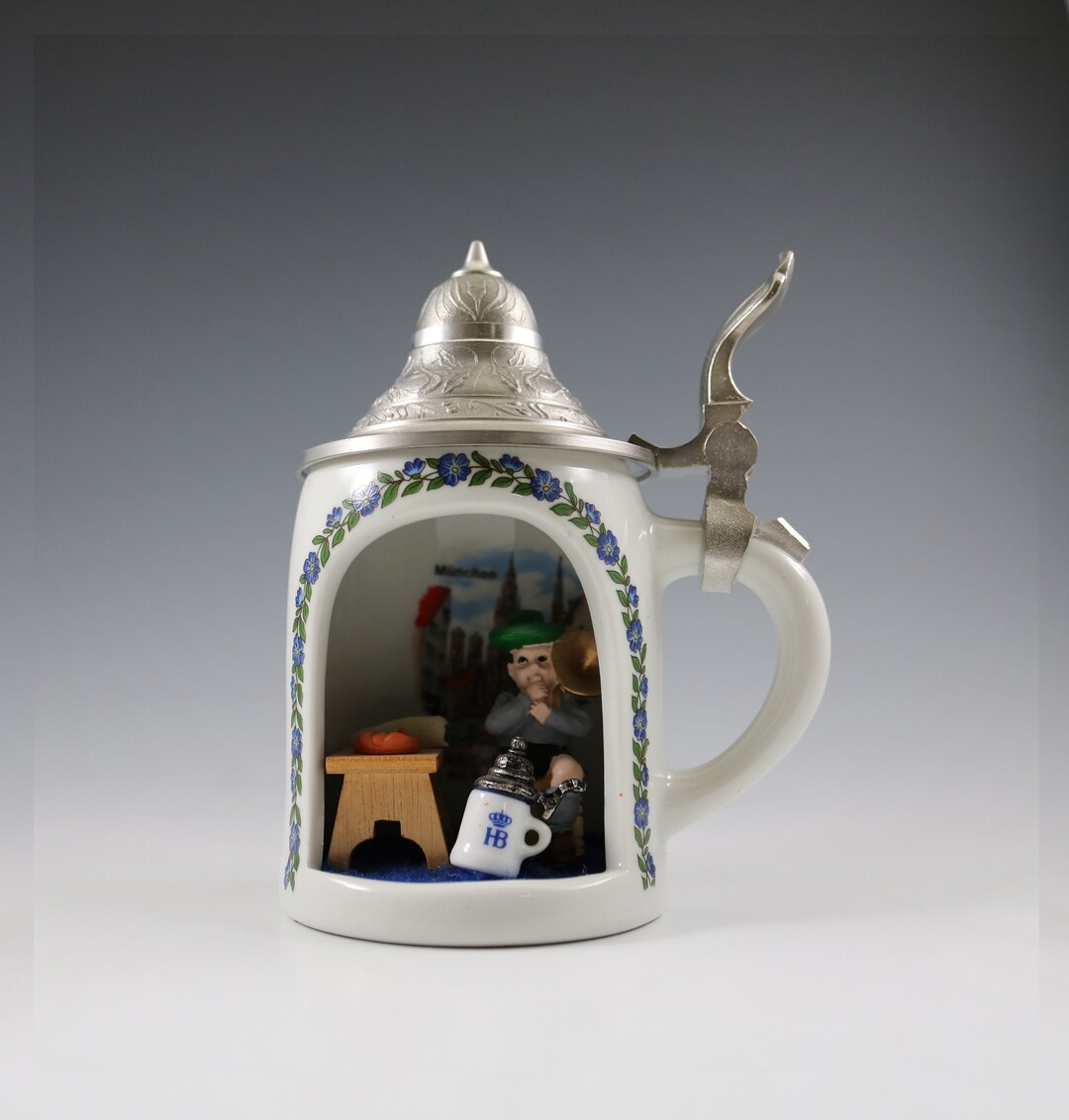 Vintage German Reutter Porzellan Beer Stein With Pewter Lid Cutaway With Miniature Scenery - Etsy