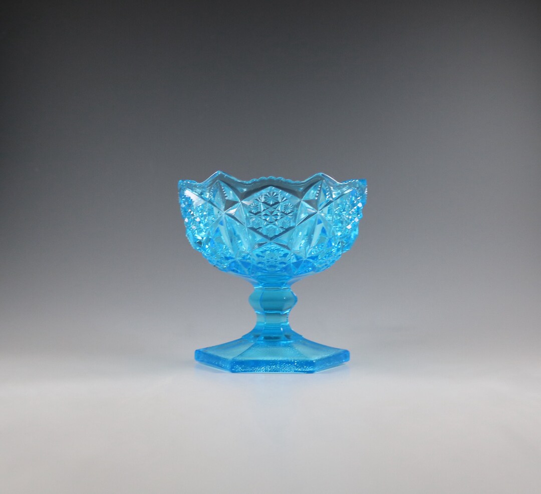 Vintage Kemple Handmade Blue Tec Pattern Glass Compote "stunning" - Etsy