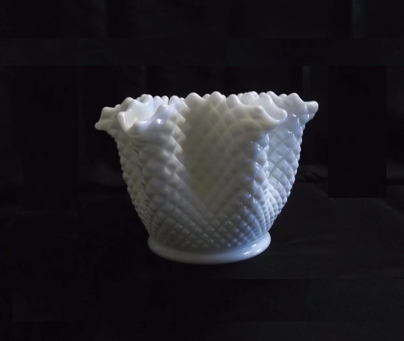 Large Westmoreland Milk Glass Diamond Pattern Ruffled Rose Bowl Vase - Etsy