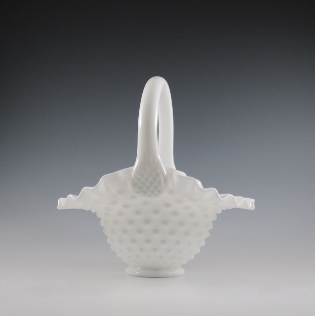 Vintage Fenton Handmade Milk Glass Hobnail Pattern Basket - Etsy