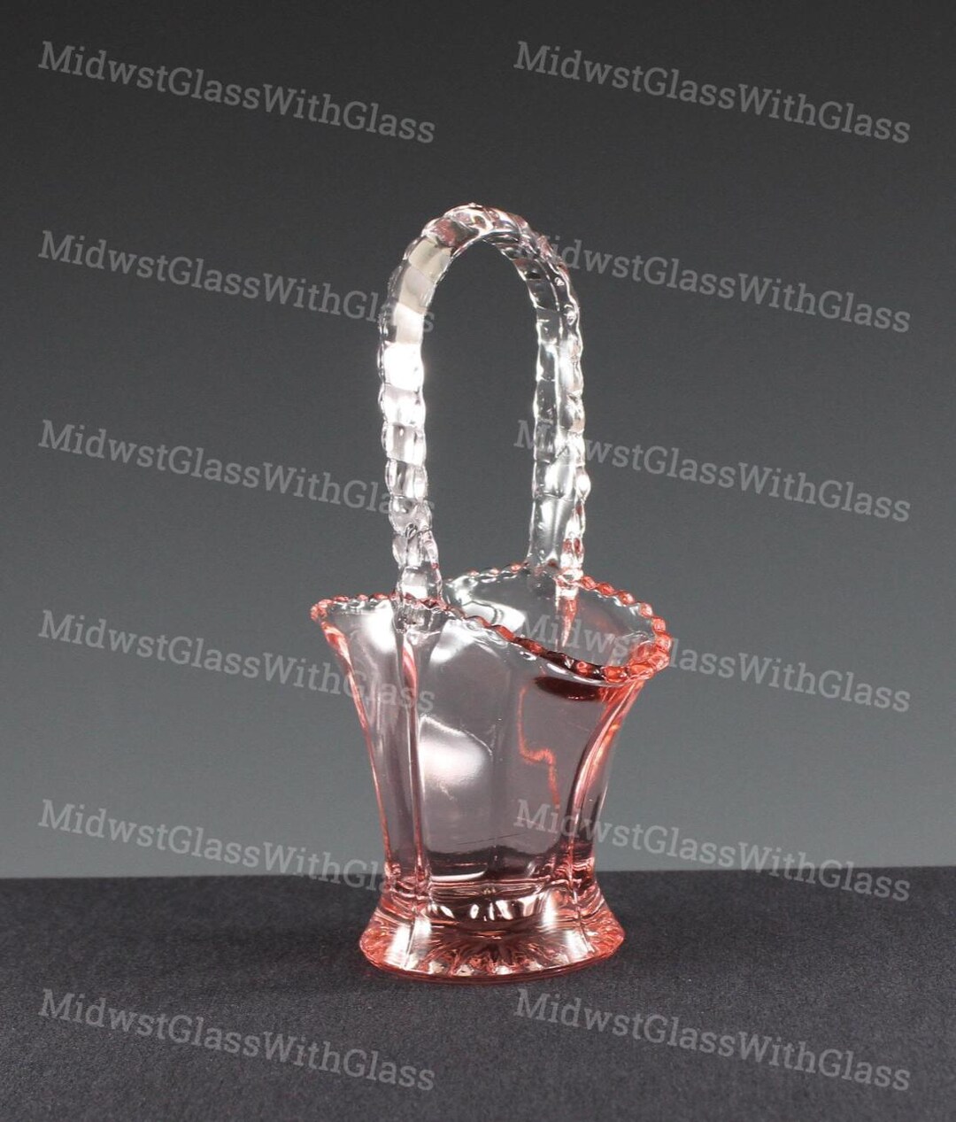 Antique Duncan Miller Handmade Small Pink Crystal Brides Basket 6" Tall ...