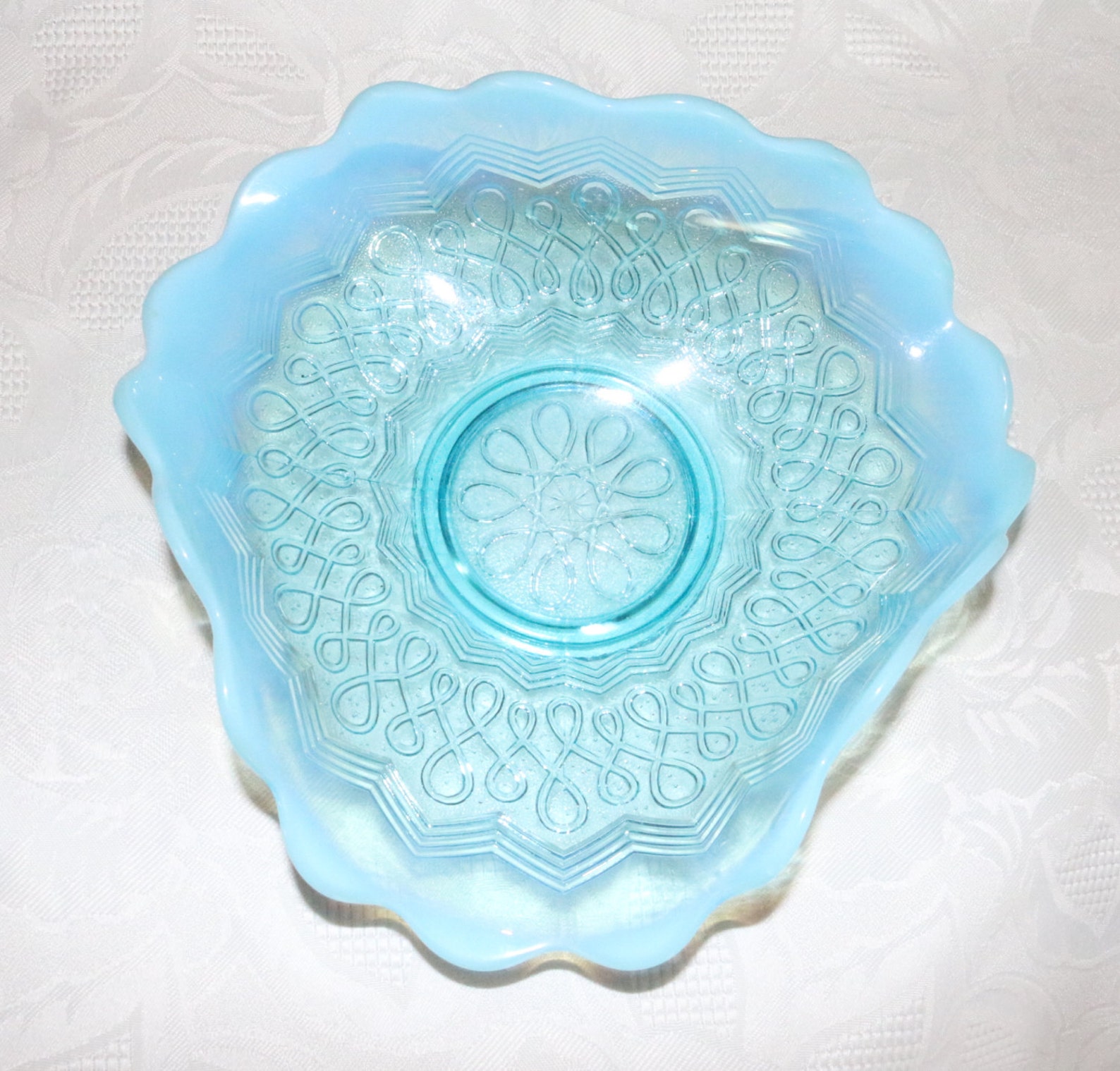Antique Handmade Jefferson Glass Blue Opalescent Many Loops Pattern ...