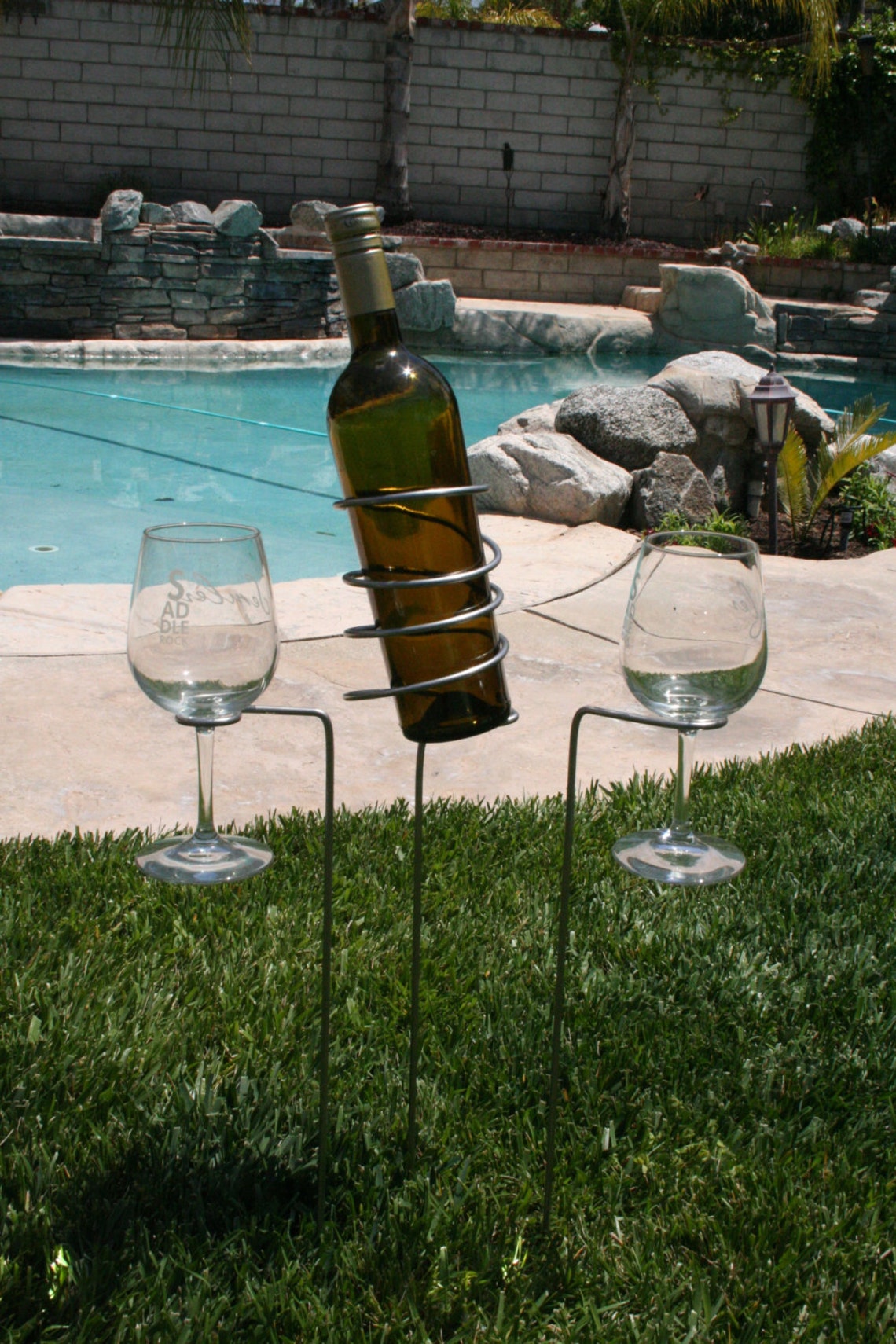 Outdoor Wine Drink Holder, Wine Bottle and Glass Holder, 3 Pc Set, for ...