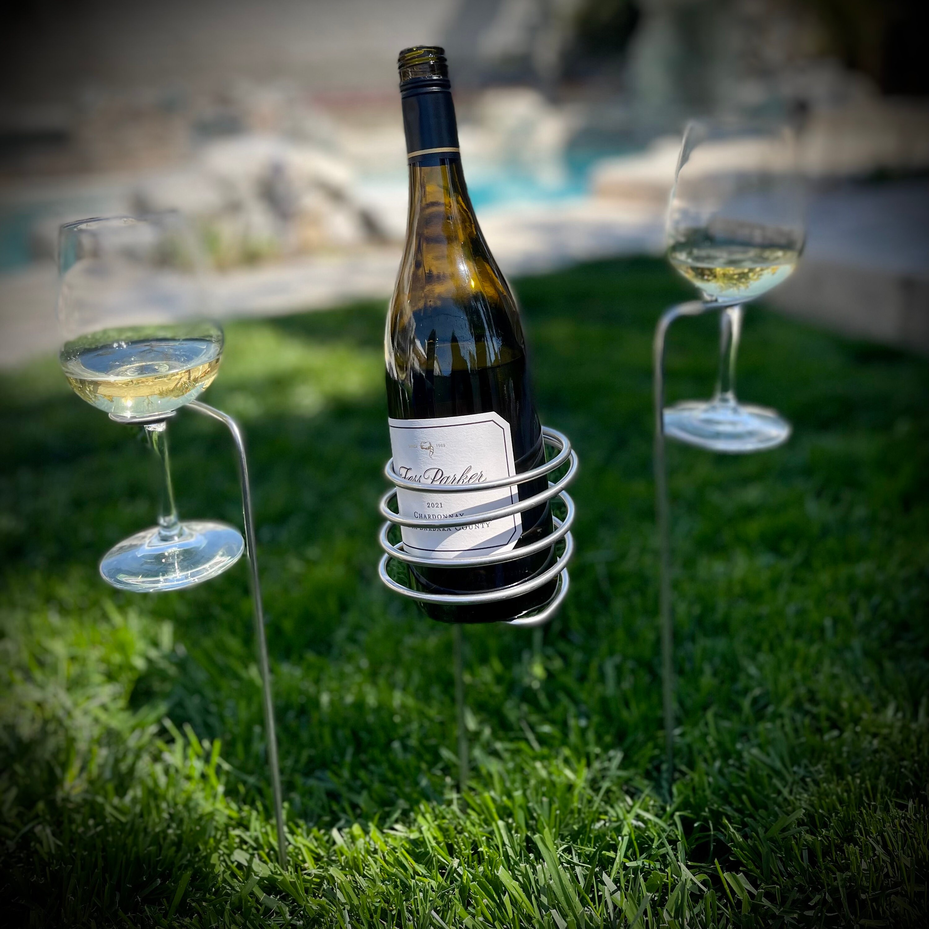 Outdoor Wine Drink Holder, Wine Bottle and Glass Holder, 3 Pc Set, for ...