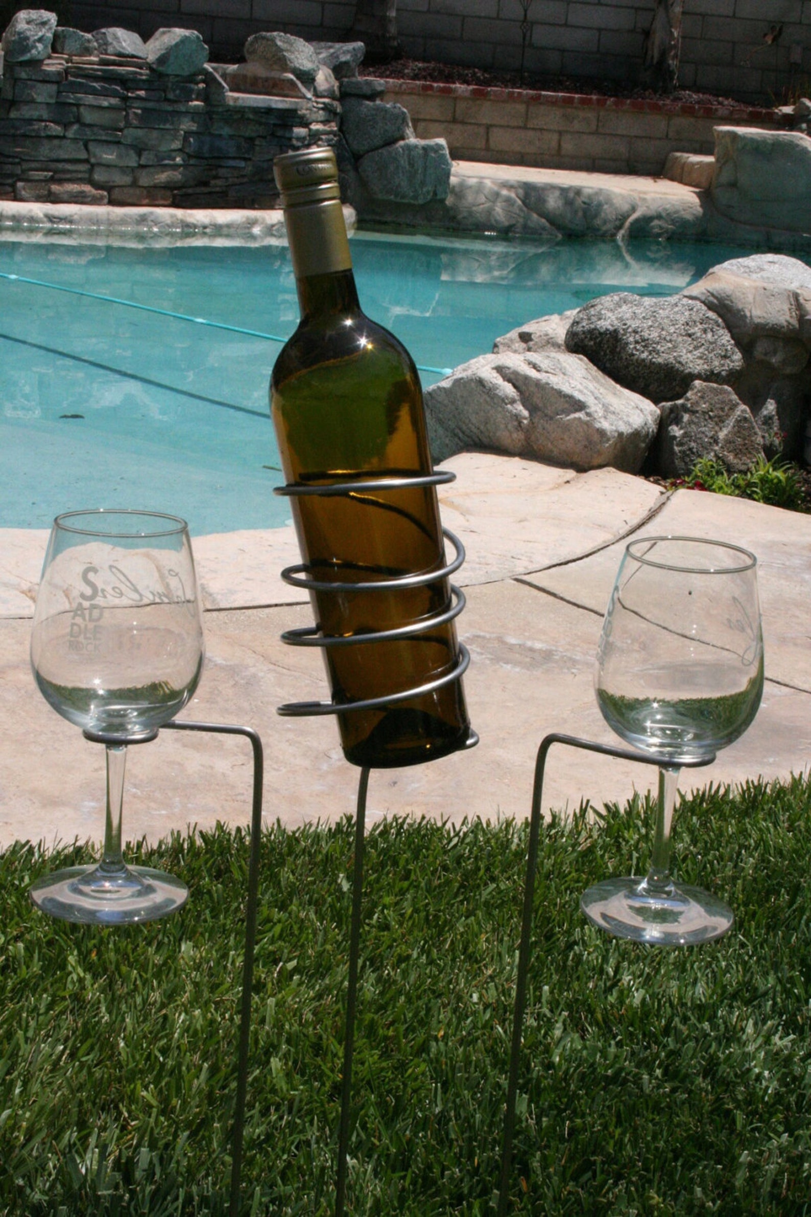 Outdoor Wine Drink Holder, Wine Bottle and Glass Holder, 3 Pc Set, for ...