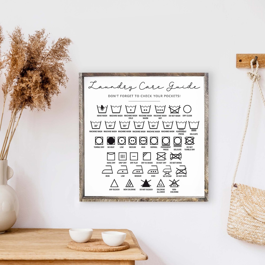 Laundry Symbols Sign, Laundry Care Guide Wood Sign, Laundry Room Decor ...