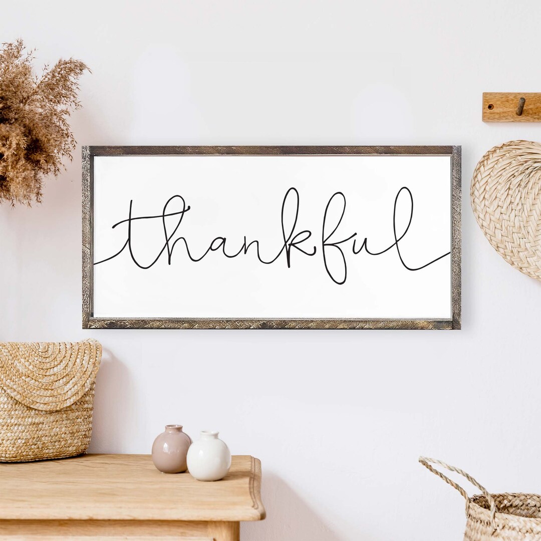 Thankful Wood Sign, Thankful Sign, Framed Thankful Wood Sign, Kitchen ...