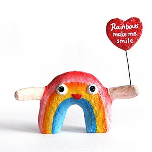 Paper Mache Happy Rainbow Figurine Rainbows Make Me Smile - Etsy
