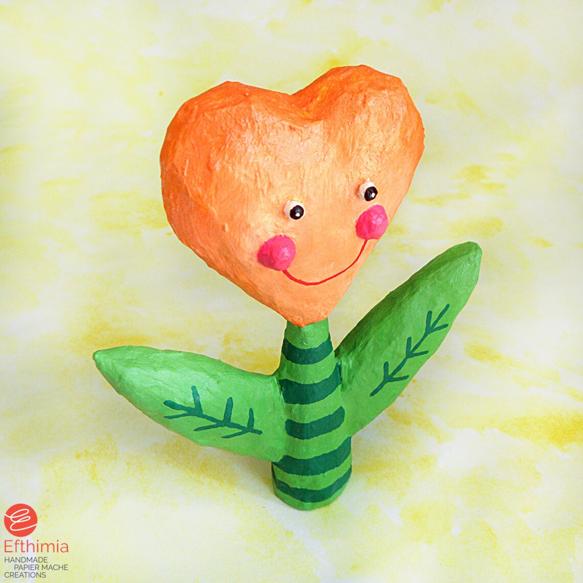 Paper Mache Orange Heart Flower, Standing Paper Flower, Heart Shaped ...