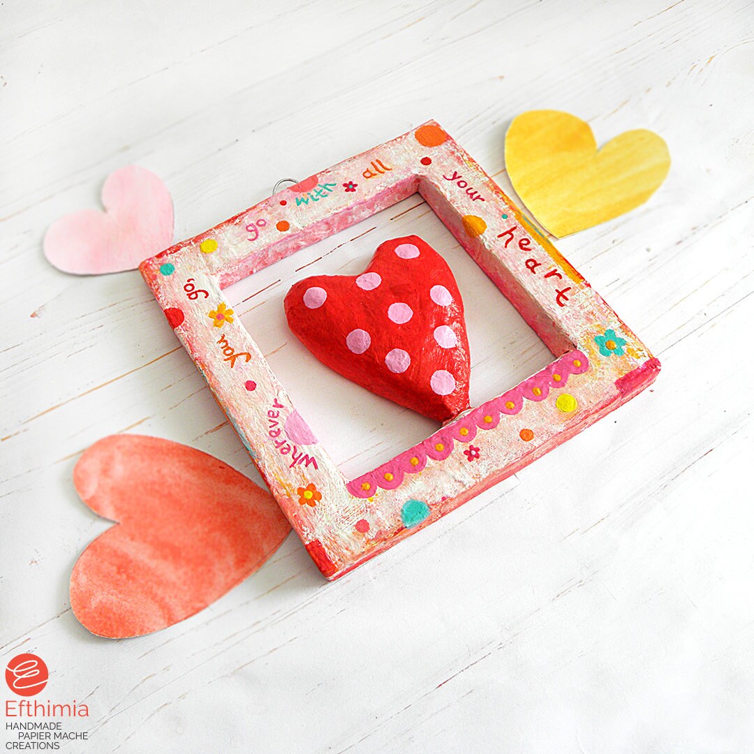 Paper Mache Colorful Frame With Polka Dot Heart Wherever You - Etsy