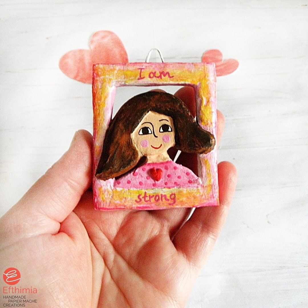 Paper Mache Woman Portrait in A Frame for Wall, I Am Strong Keepsake ...